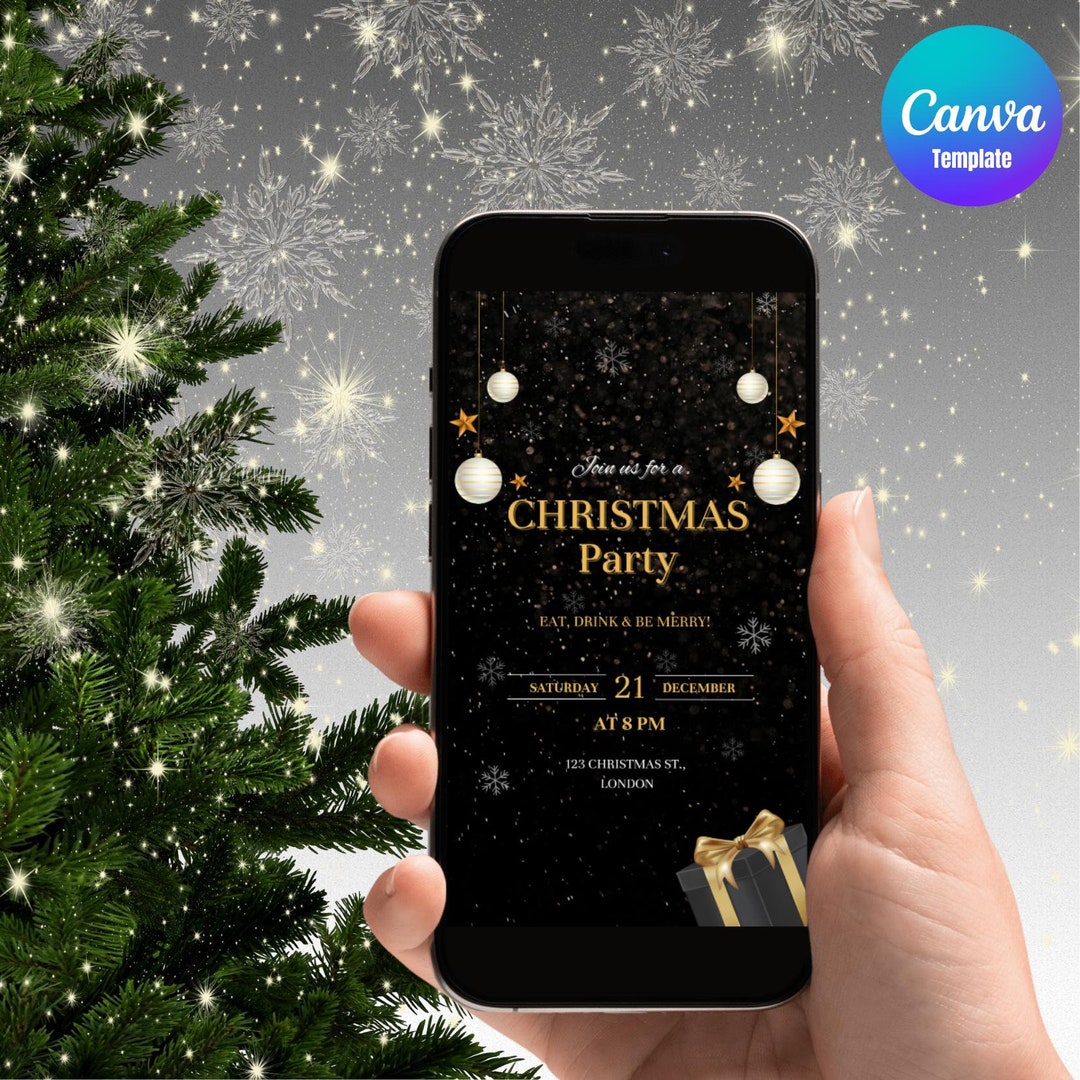 Digital Christmas Party Invitation Canva Template Invite Canva