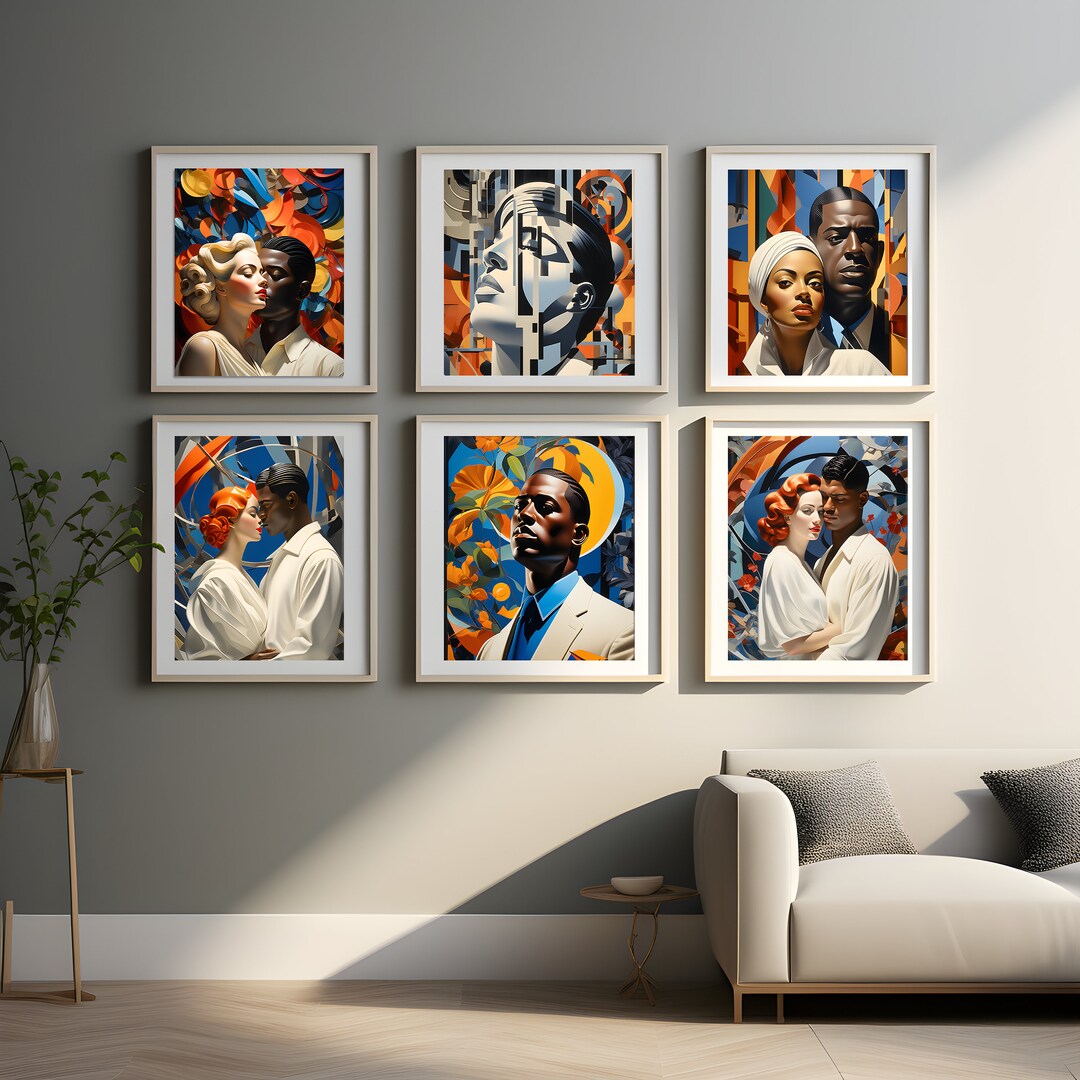 Geometry Art Model Wall Art Set of 6 Vibrant Colour Man Woman Face ...