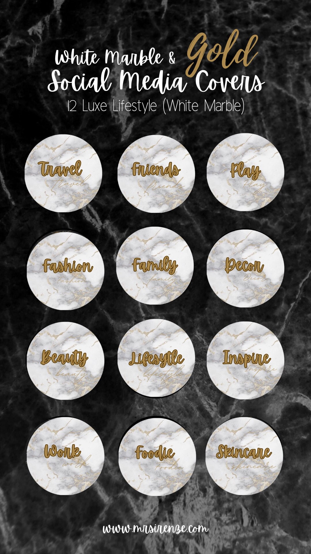 White Marble and Gold Luxe Instagram Story Highlights Covers - Etsy