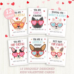 12 Printable Dog Valentine's Day Cards, Classroom Valentine's Day Cards ...