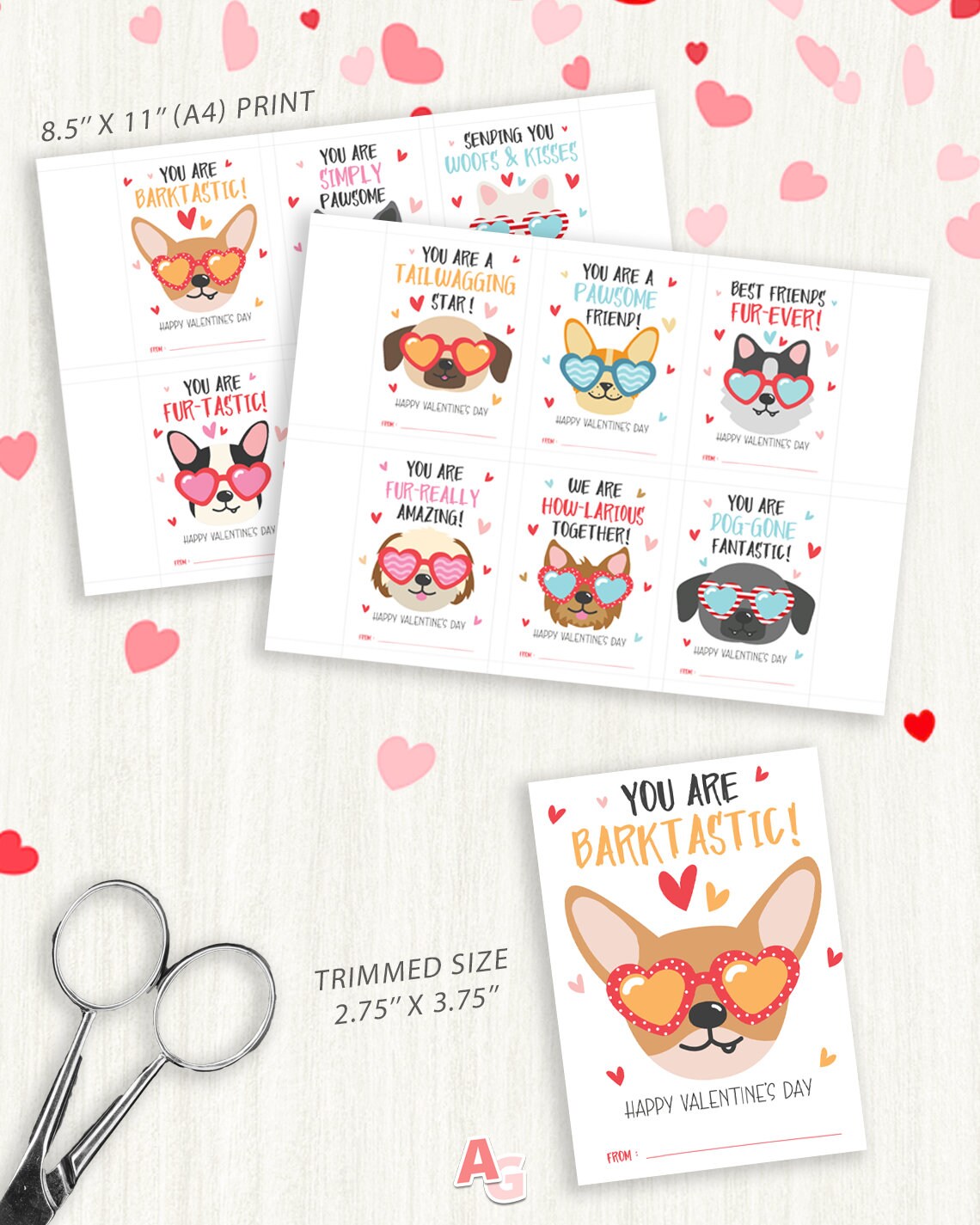 12 Printable Dog Valentine's Day Cards, Classroom Valentine's Day Cards ...