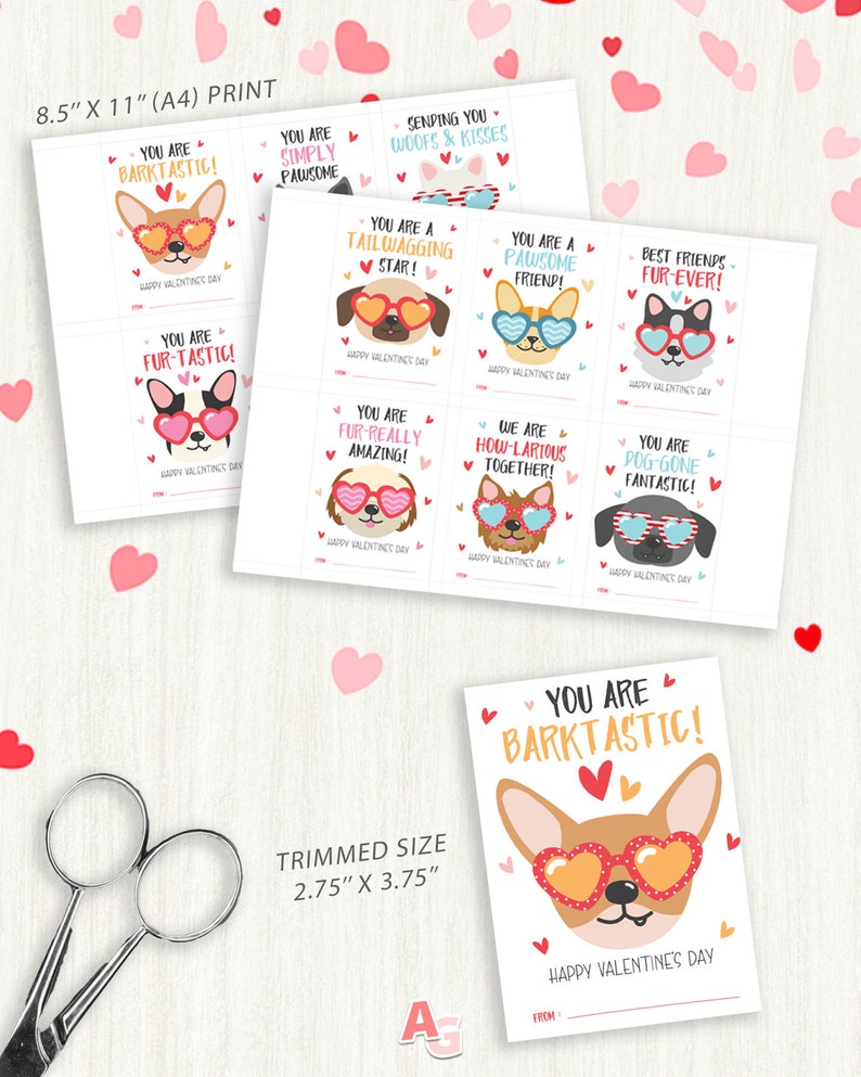 12 Printable Dog Valentine's Day Cards, Classroom Valentine's Day Cards ...