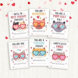 12 Printable Cat Valentine's Day Cards, Classroom Valentine's Day Cards ...