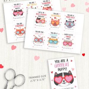 12 Printable Cat Valentine's Day Cards, Classroom Valentine's Day Cards ...