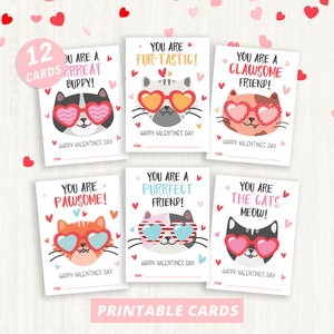 12 Printable Cat Valentine's Day Cards, Classroom Valentine's Day Cards ...