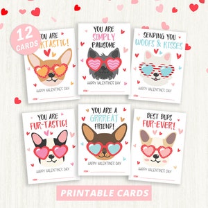 12 Printable Dog Valentine's Day Cards, Classroom Valentine's Day Cards ...