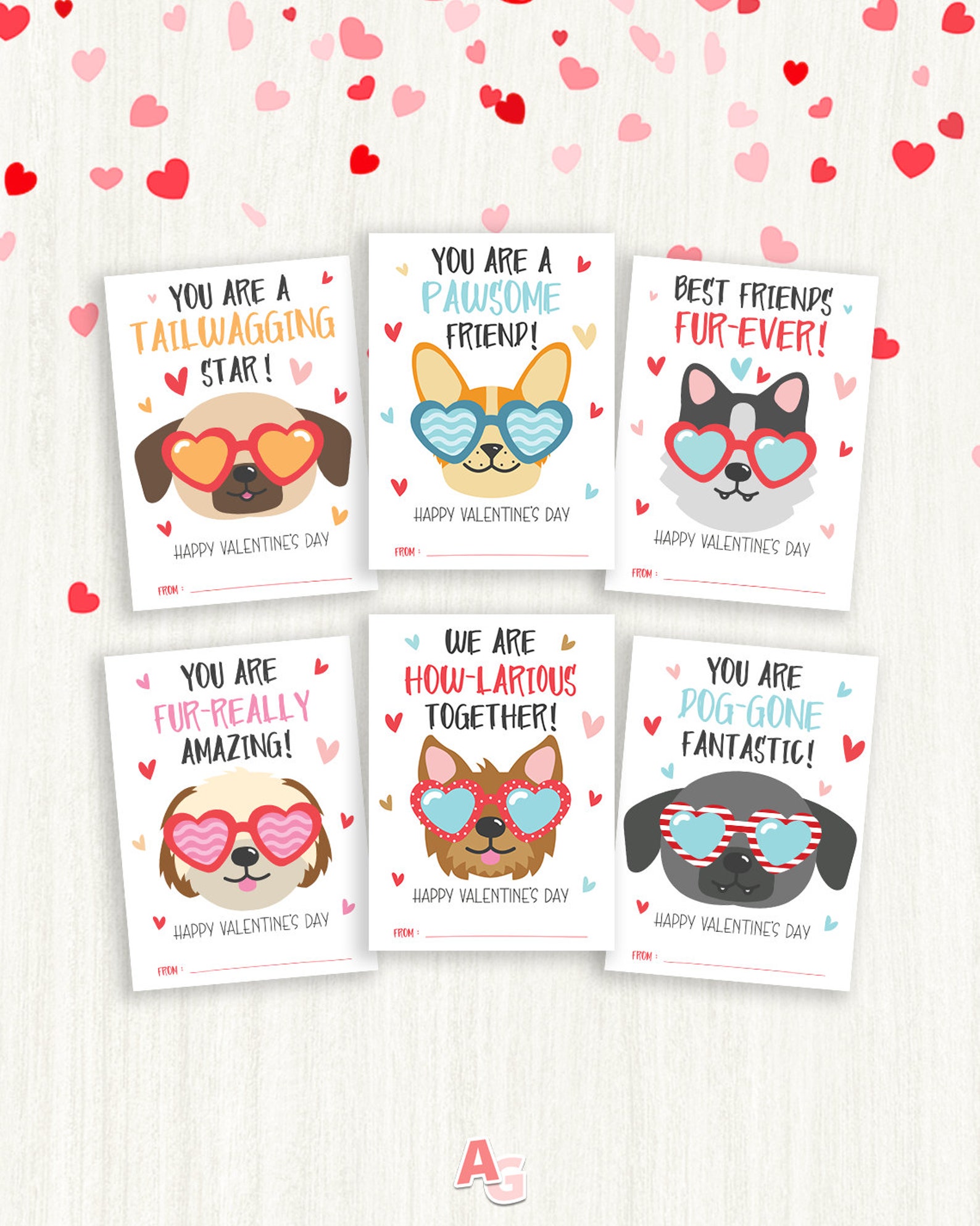 12 Printable Dog Valentine's Day Cards, Classroom Valentine's Day Cards ...