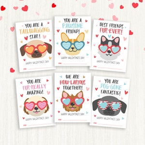 12 Printable Dog Valentine's Day Cards, Classroom Valentine's Day Cards ...