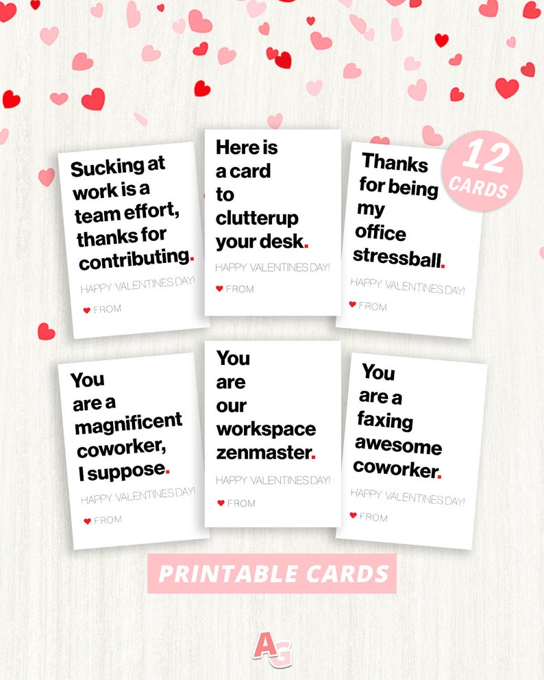12 Coworker Valentine Cards & Gift Tags, Funny Workplace Valentines ...