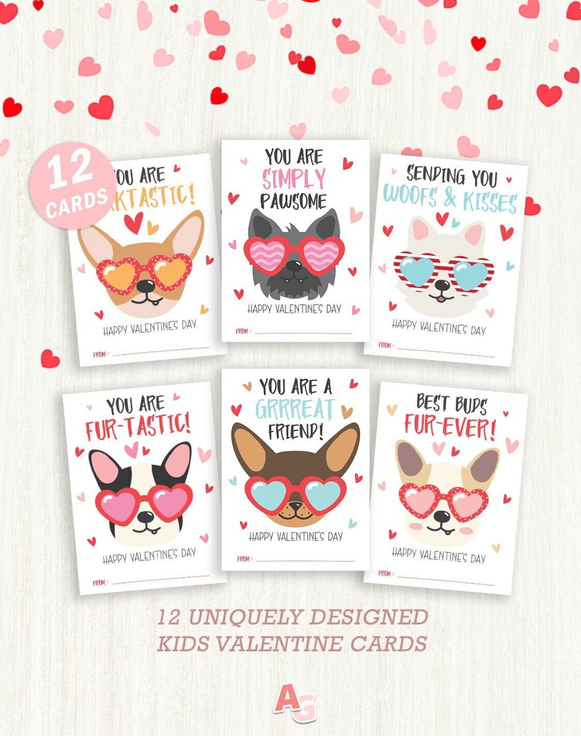12 Printable Dog Valentine's Day Cards, Classroom Valentine's Day Cards ...