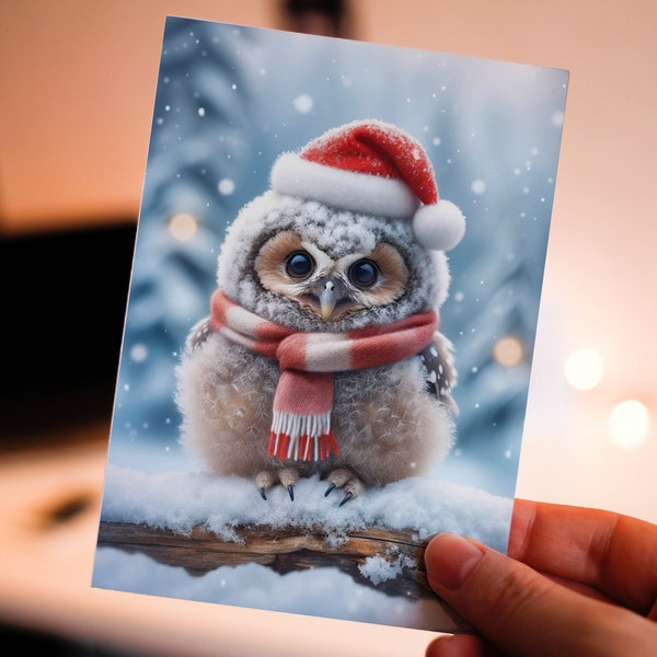 Owl Christmas Card - Etsy