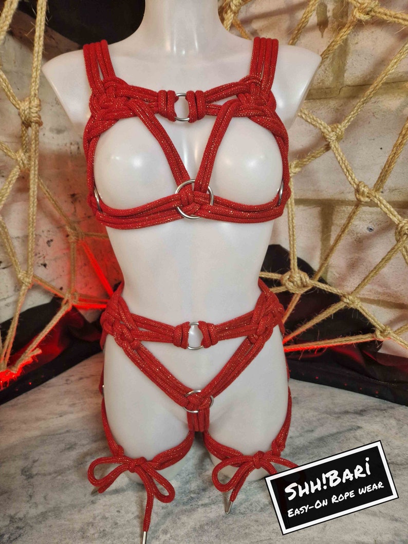 Deviant Chest Hip Harness Set Shibari Rope Bondage Pre-tied Ropekini Cage Bra and Hip Harness ...