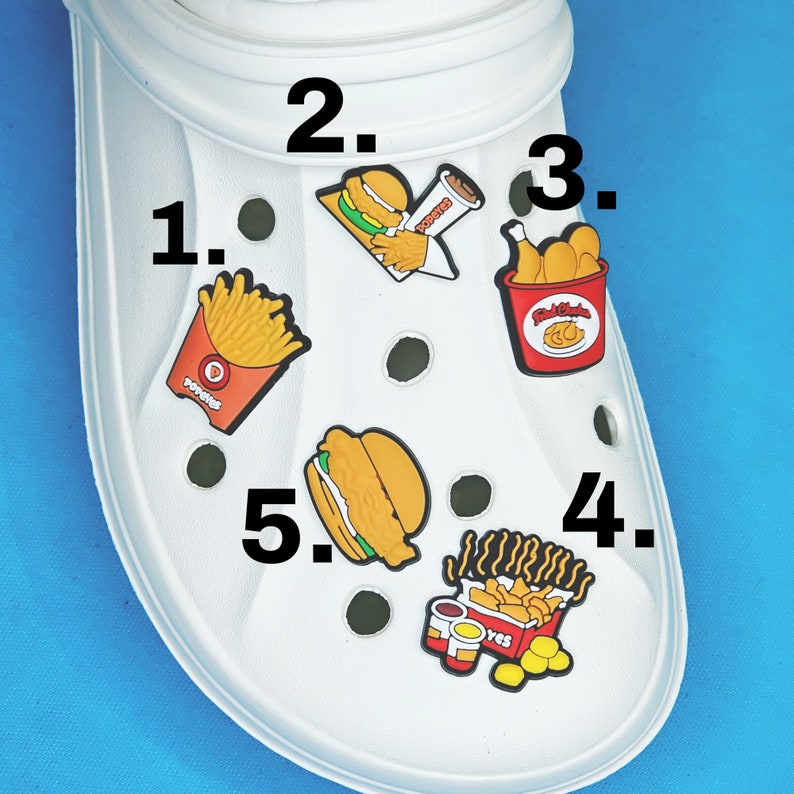 Croc Charm Pin Badge Fries, Chicken Burger, Dips, Chicken Nuggets ...