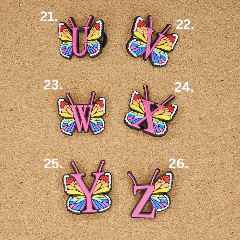 Croc Charm Pin Badge Full Alphabet A-Z With a Butterfly Pattern ...