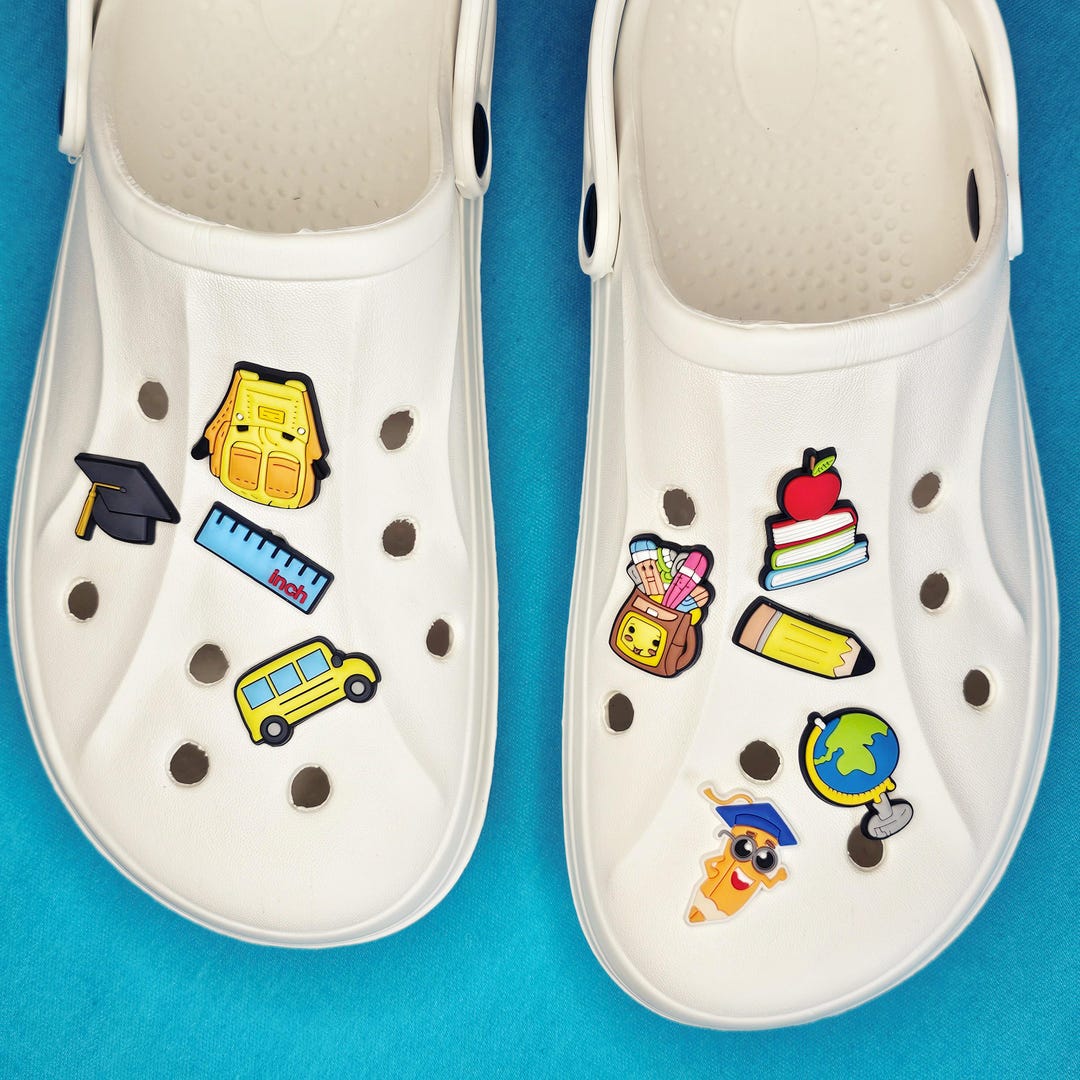 Croc Charm Pin Badge Pack Pencil Books Apple School Bus Ruler Globe - Etsy