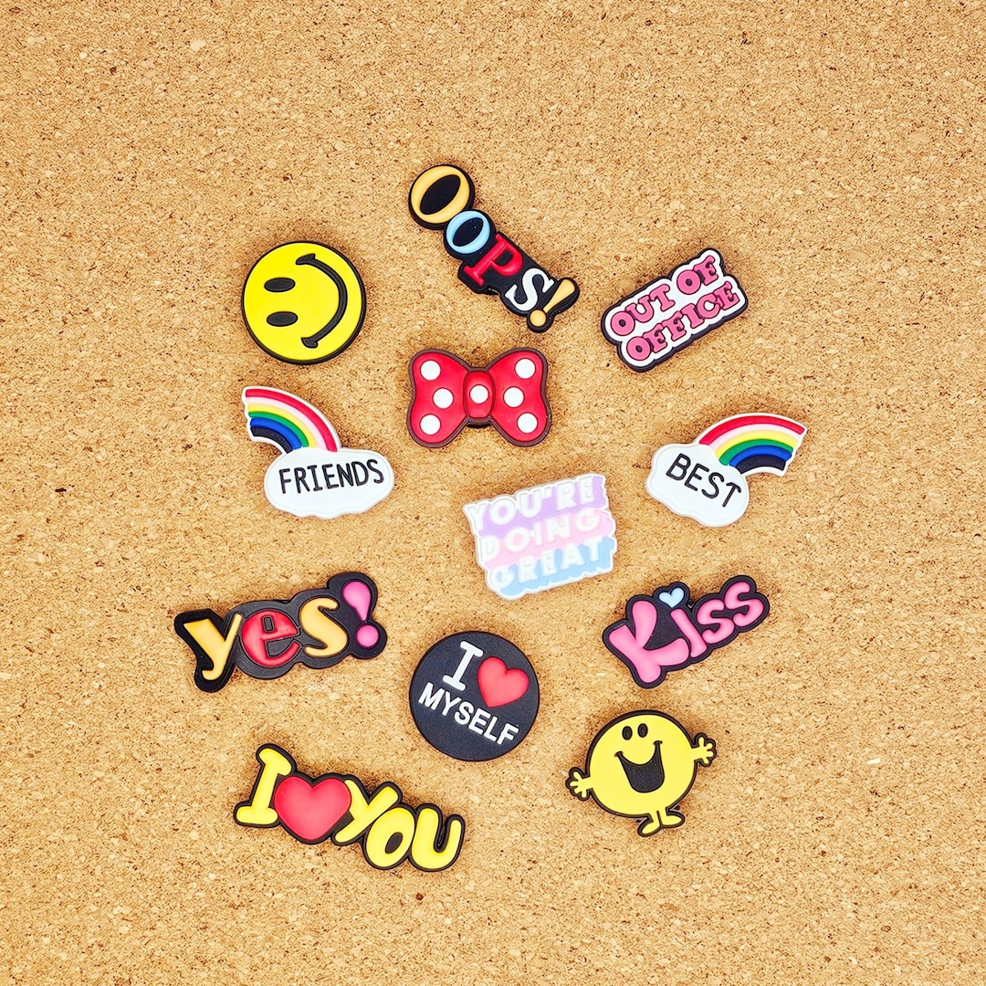 Croc Charm Pin Badge Popular Phrases, Happy Face, Cute Charms Shoe ...