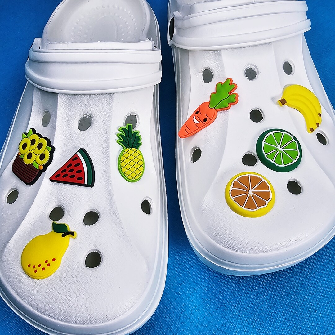 Croc Charm Pin Badge Fruits and Vegetables Carrot Bananas Lemon Pineapple Basket of Sunflowers ...