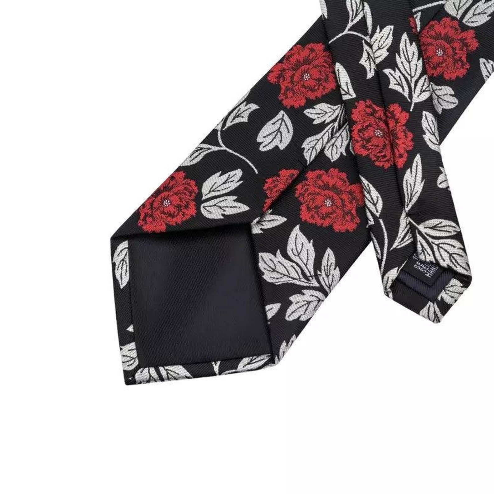 Silk Black Red Floral Tie Set of Pocket Square and Cufflinks - Etsy