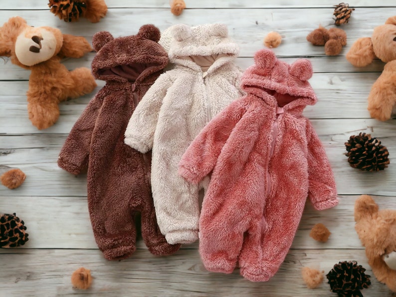 Baby Hooded Teddy Bear Bodysuit Cozy Warm Winter Outfit - Etsy