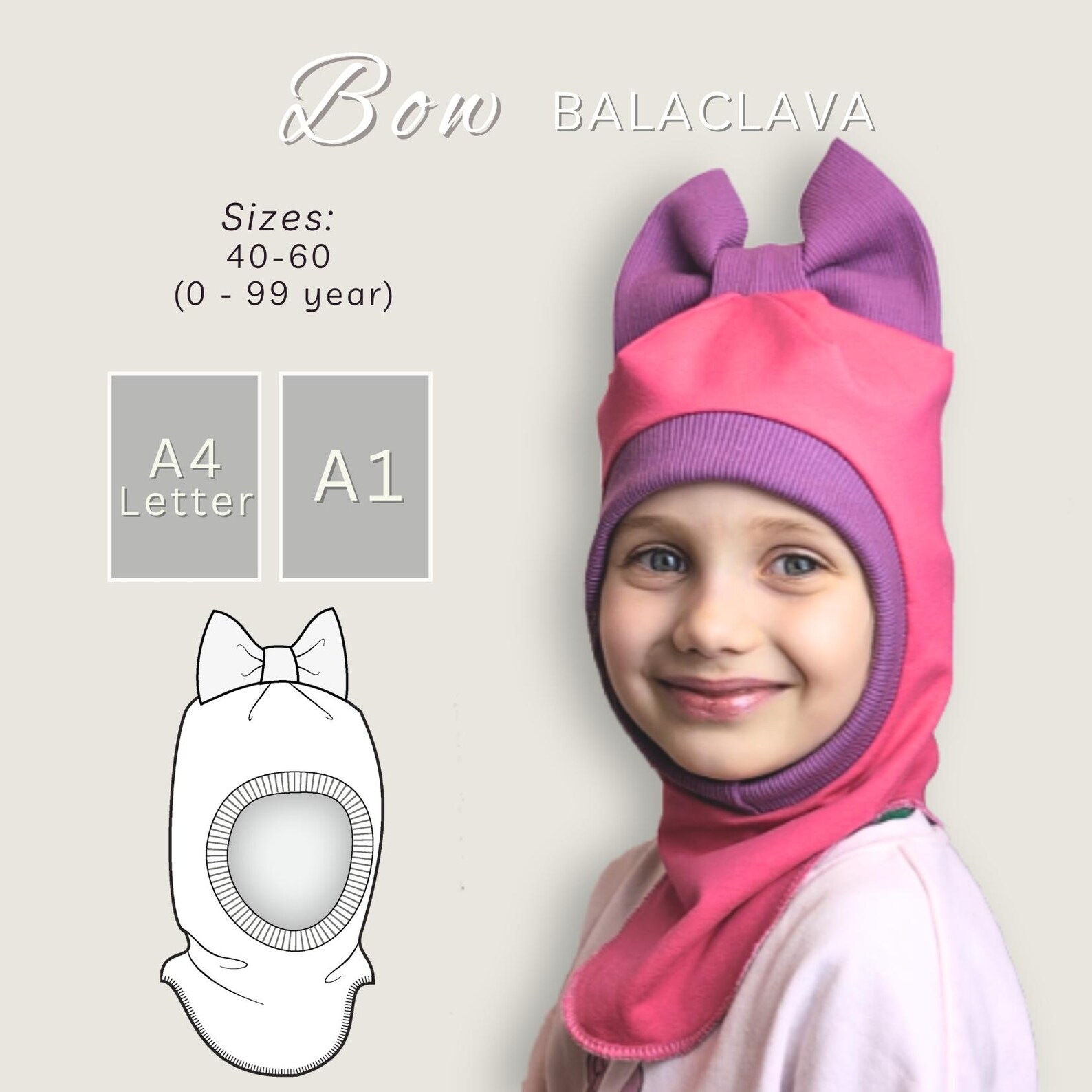 Warm Hats Sewing Pattern Bundle of Balaclava, Beanie, Fabric Crown ...