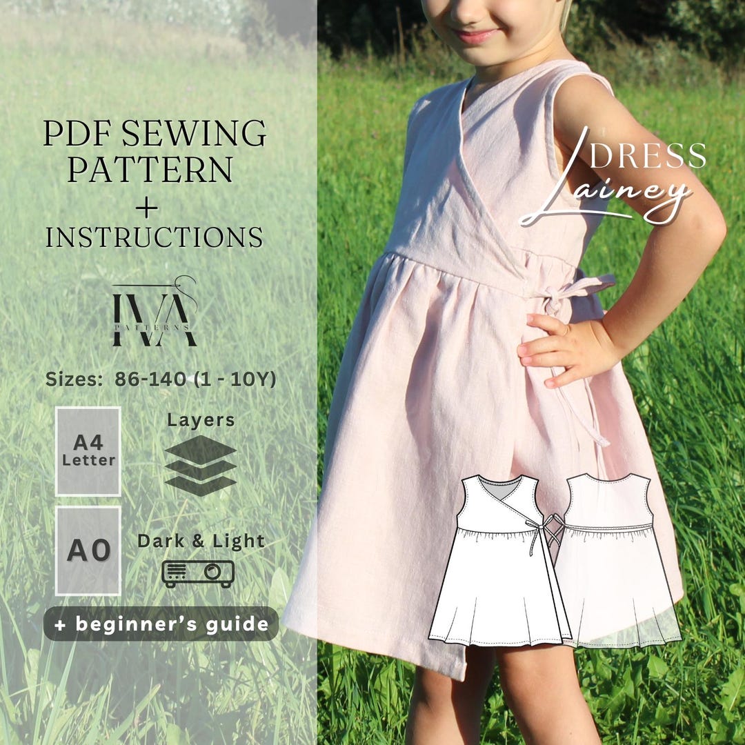 Girl Wrap Summer Dress PDF Sewing Pattern, Linen Clothes for Toddler ...