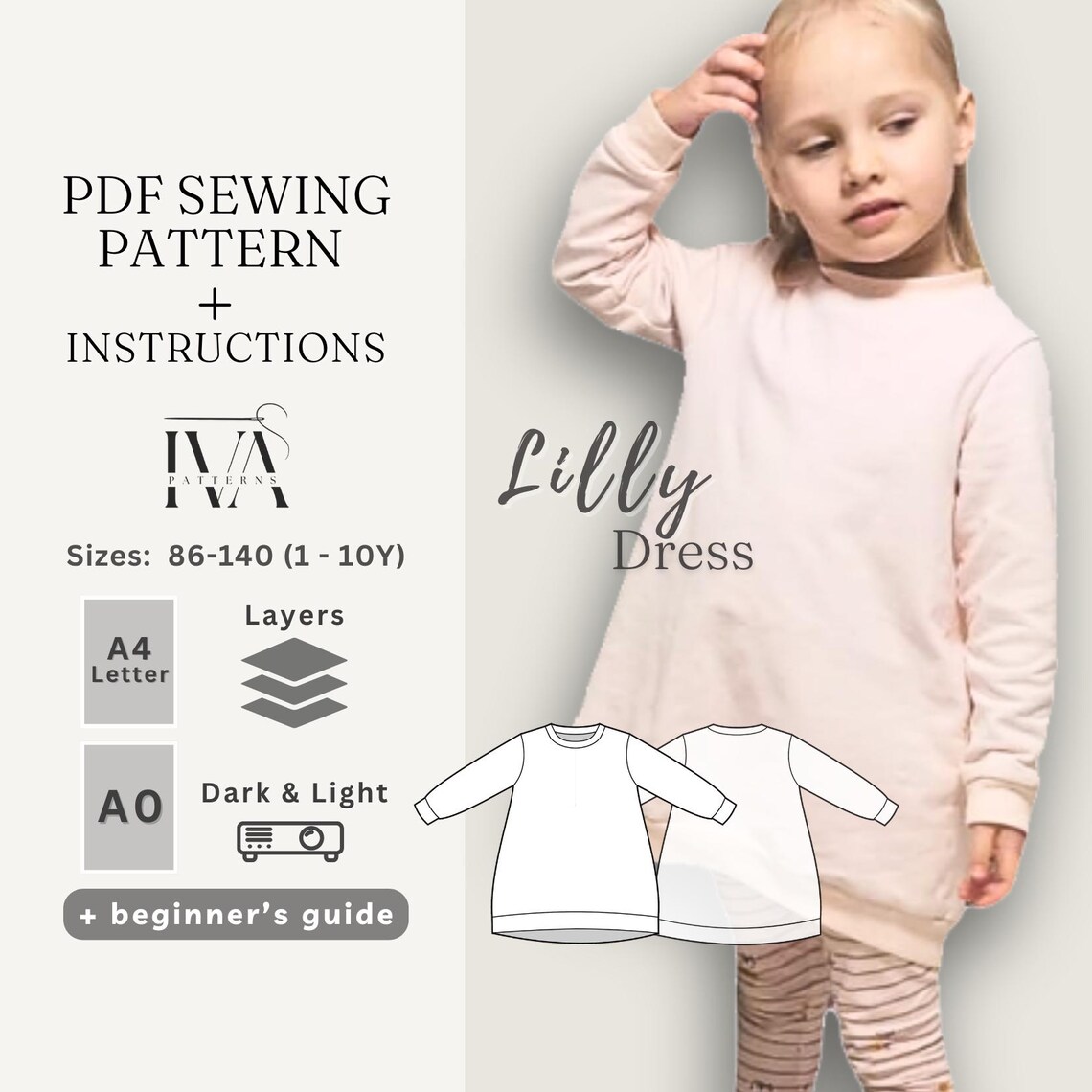 Sweatshirt Dress Sewing Pattern for Girl, Toddler Easy Long Sleeved ...