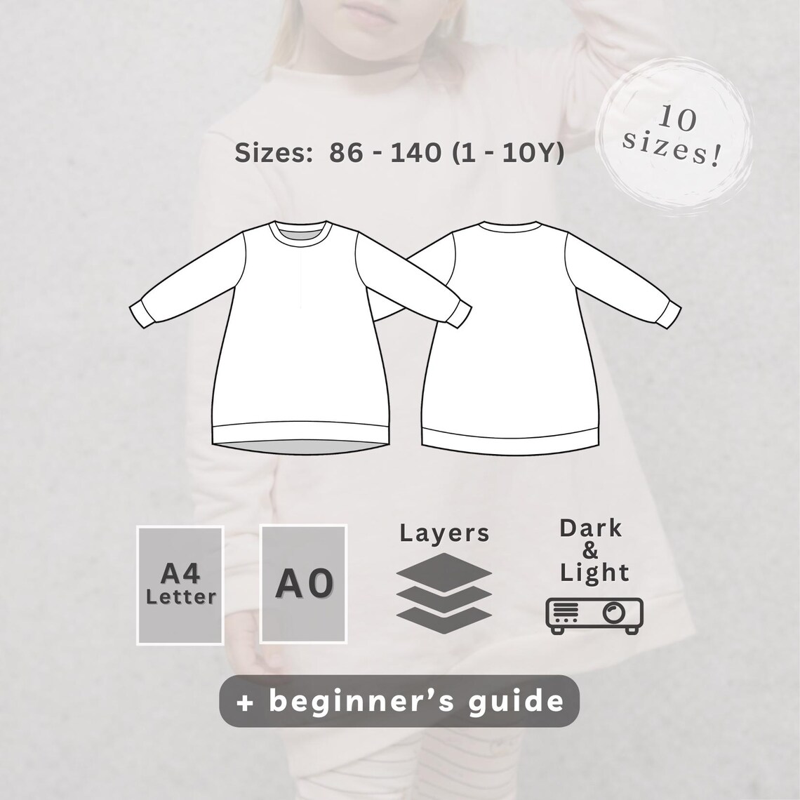 Sweatshirt Dress Sewing Pattern for Girl, Toddler Easy Long Sleeved ...