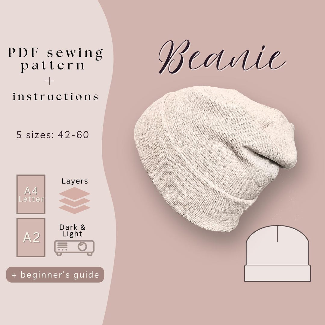 Beanie PDF Sewing Pattern for Kids and Adults, Download Unisex Hat Easy ...