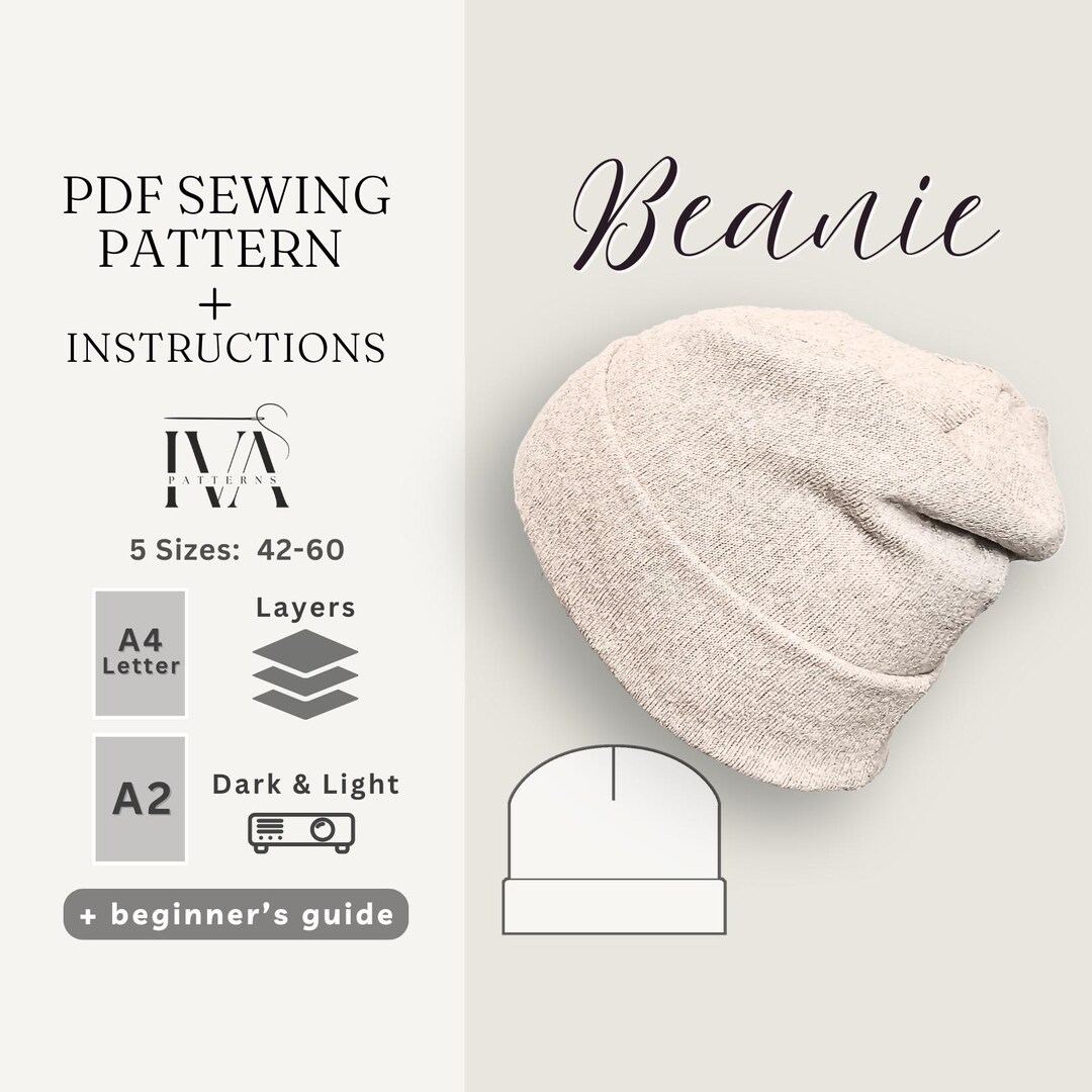Beanie PDF Sewing Pattern for Kids and Adults, Download Unisex Hat Easy ...