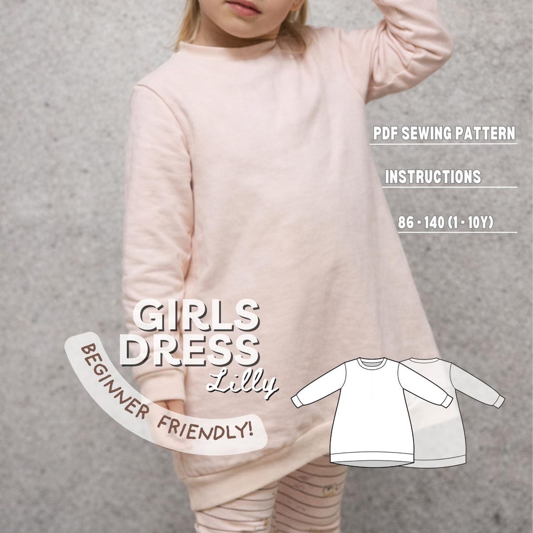Sweatshirt Dress Sewing Pattern for Girl, Toddler Easy Long Sleeved ...