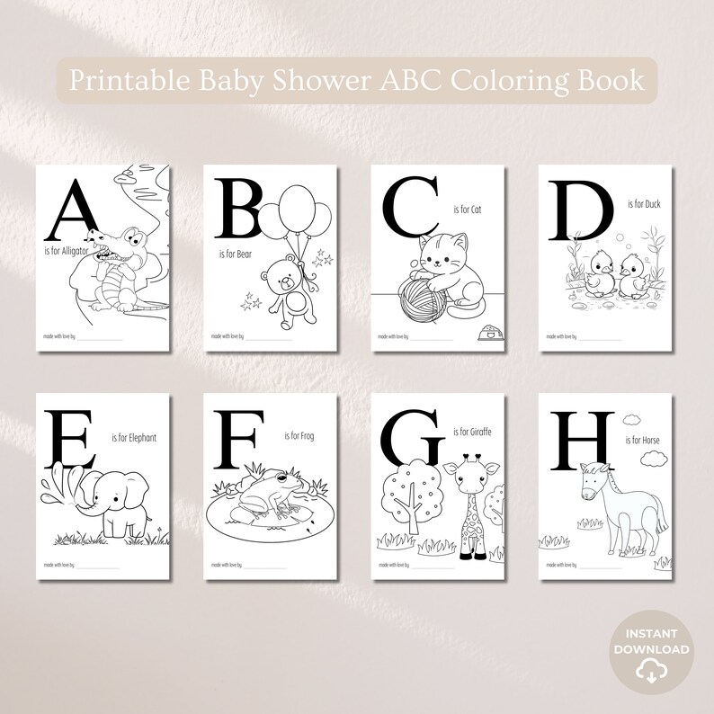 Baby Shower ABC Coloring Book, Baby's First ABC Book Sign, Baby in ...