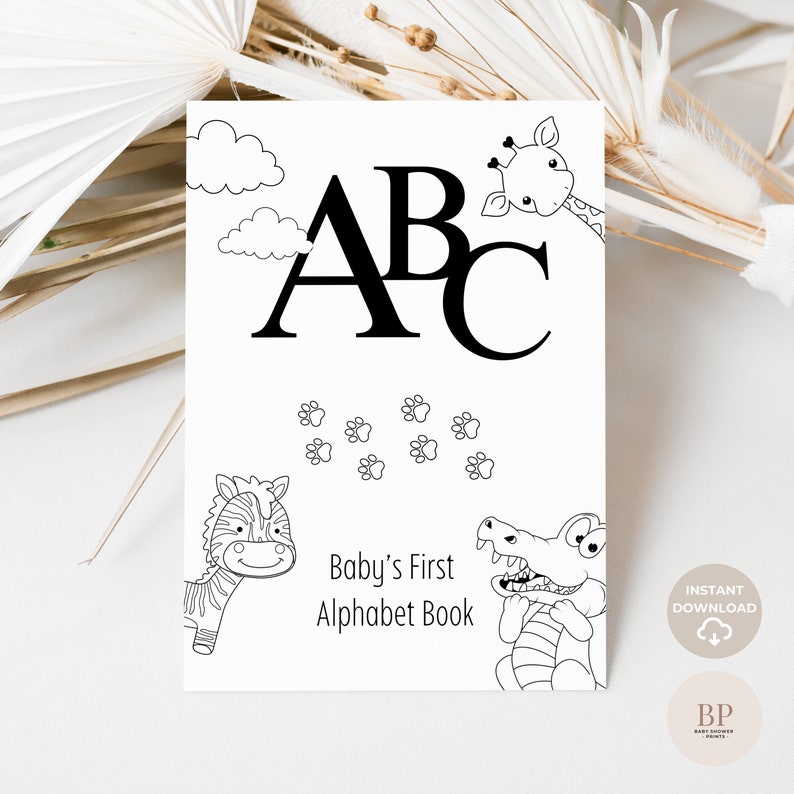 Baby Shower ABC Coloring Book, Baby's First ABC Book Sign, Baby in ...