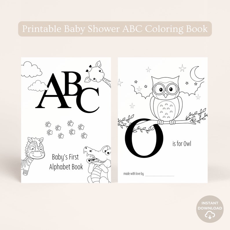 Baby Shower ABC Coloring Book, Baby's First ABC Book Sign, Baby in ...