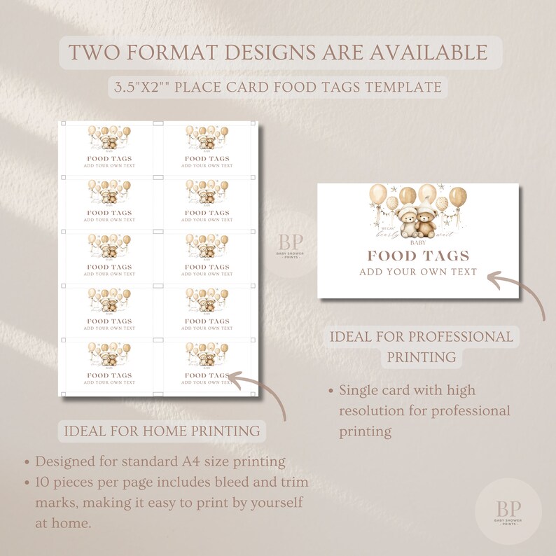 Printable Bear & Balloon Baby Shower Food Tags - Customizable Buffet ...
