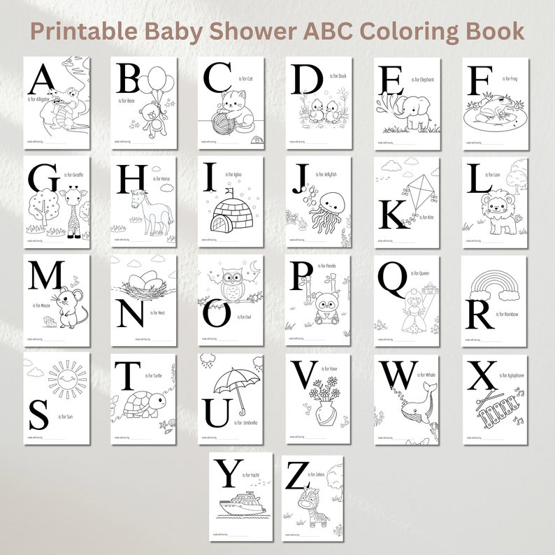 Baby Shower ABC Coloring Book, Baby's First ABC Book Sign, Baby in ...