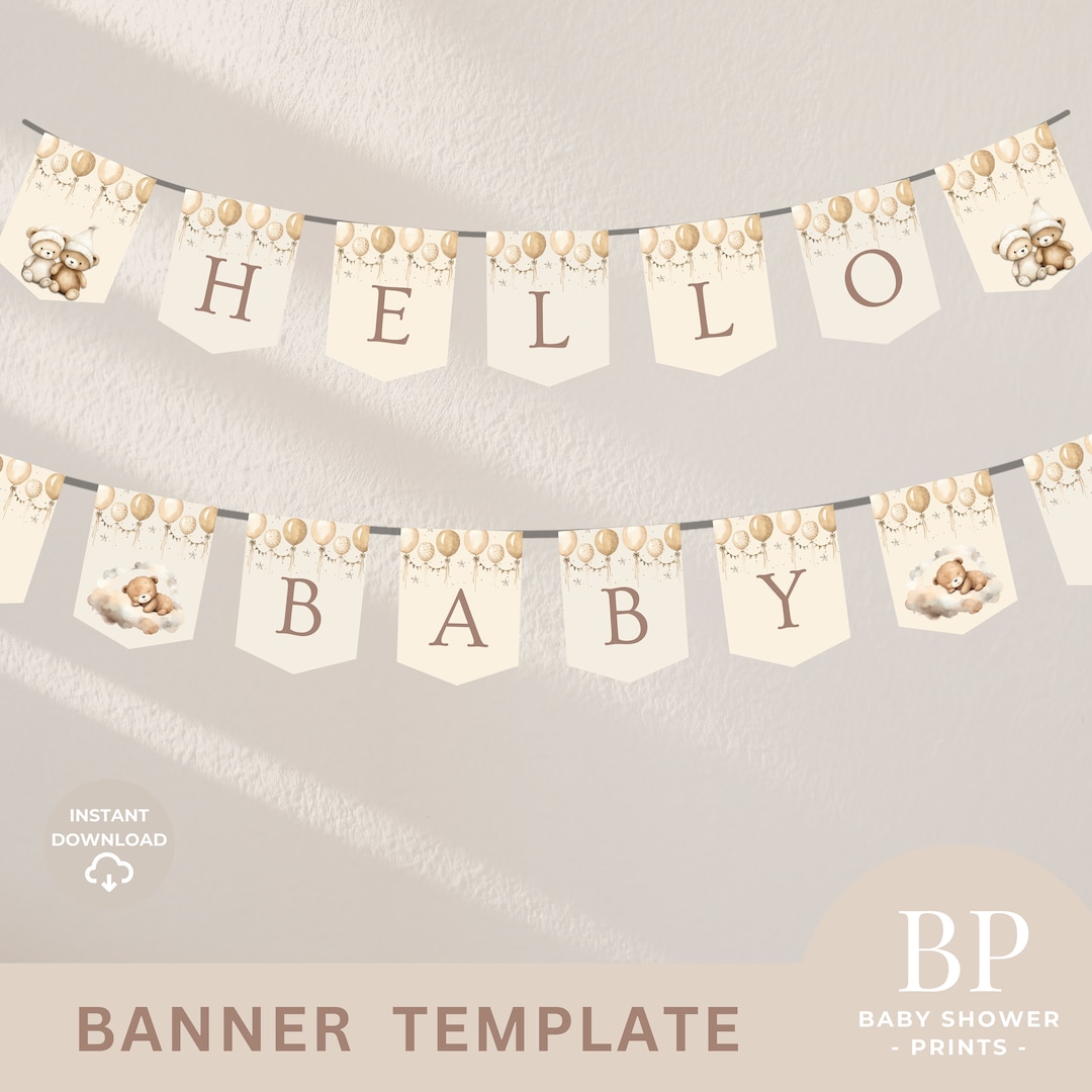 Printable Bear & Balloon Baby Shower Banner, Customizable Teddy Bear ...