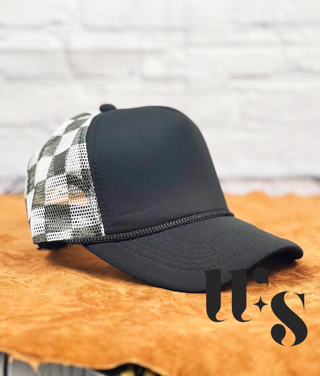 Black and White Checkered Mesh Back Cap Cap, Hat, Trucker Hat, Western ...