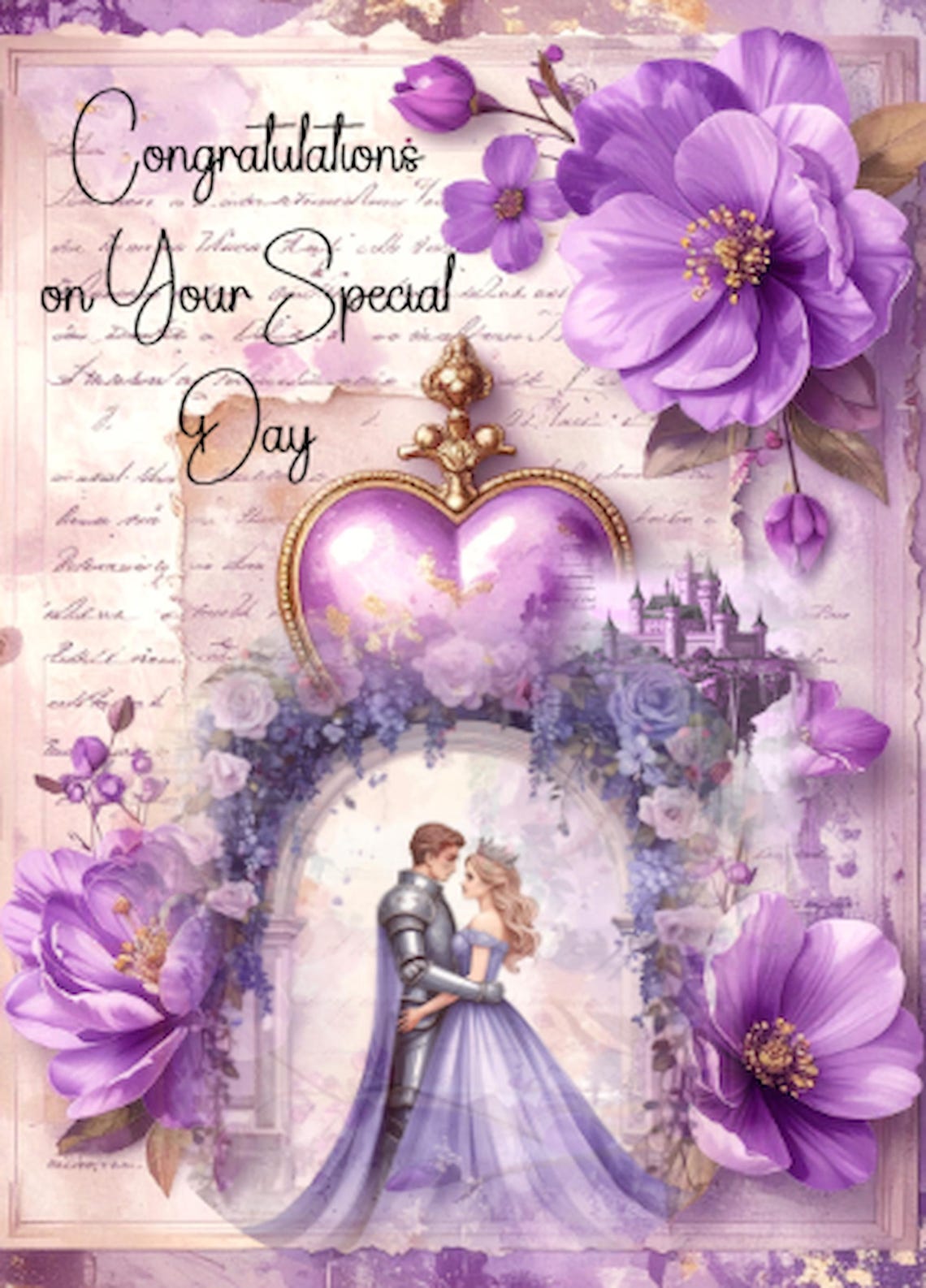 Fairytale Wedding Card: Handmade Prince & Princess Congratulations - Etsy