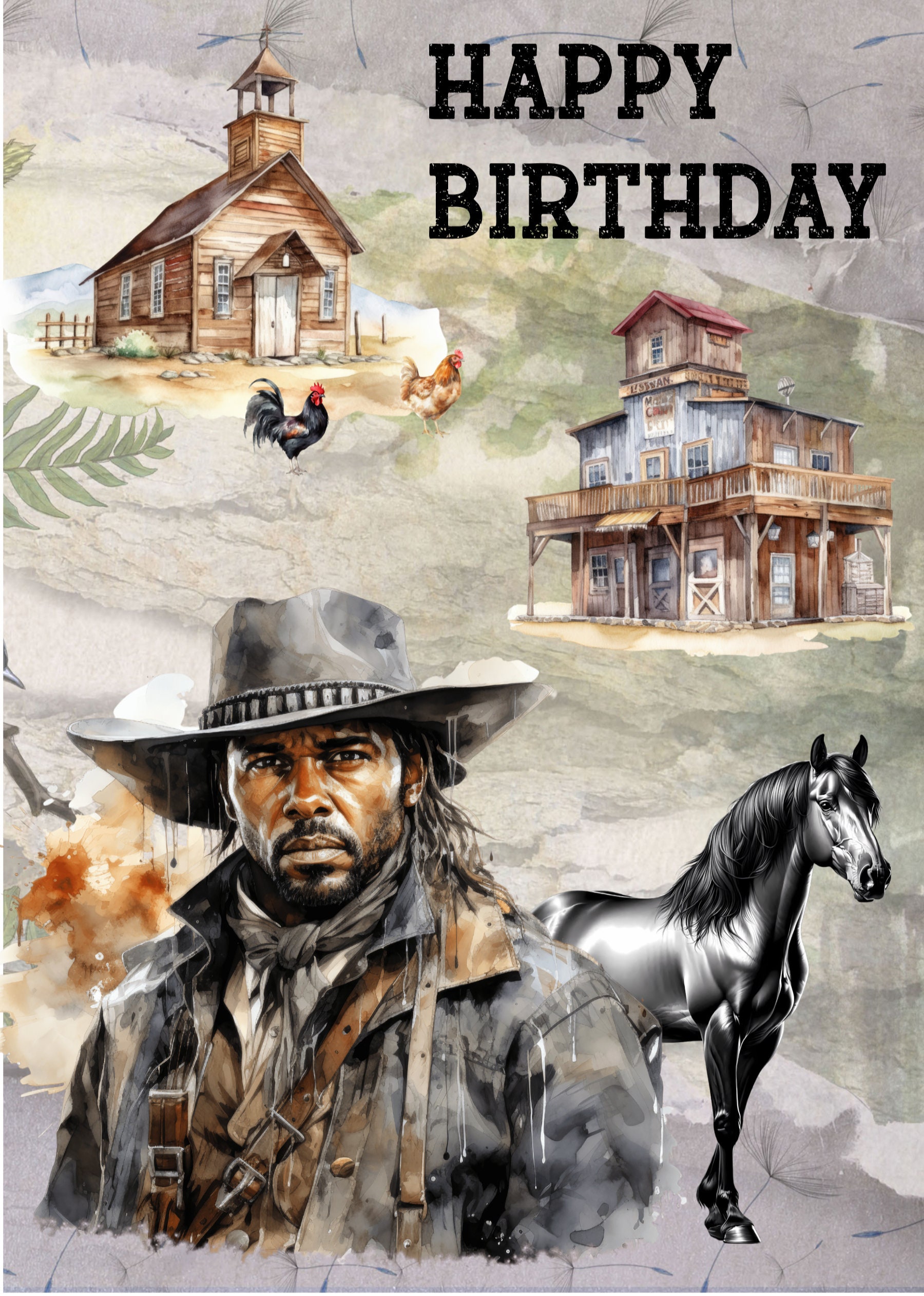Western Happy Birthday Series Greeting Card - Etsy