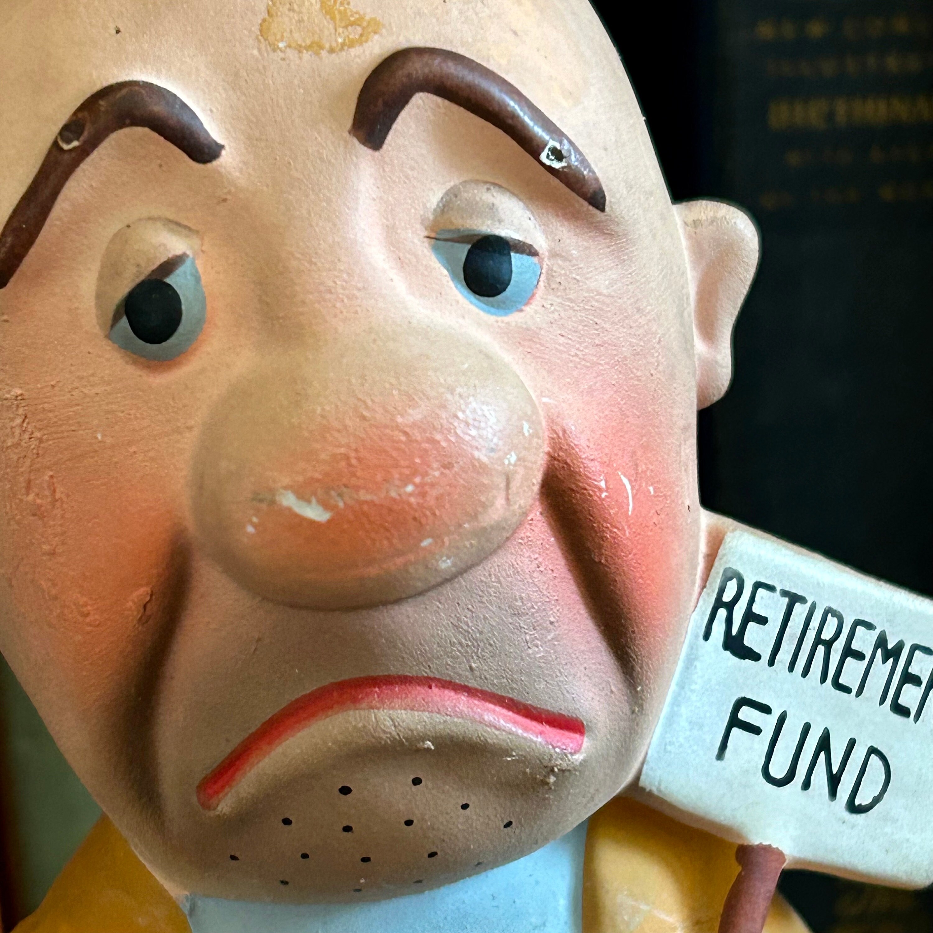 Vintage Rossini Japan retirement Fund Figurine Coin Bank Paper Mache ...