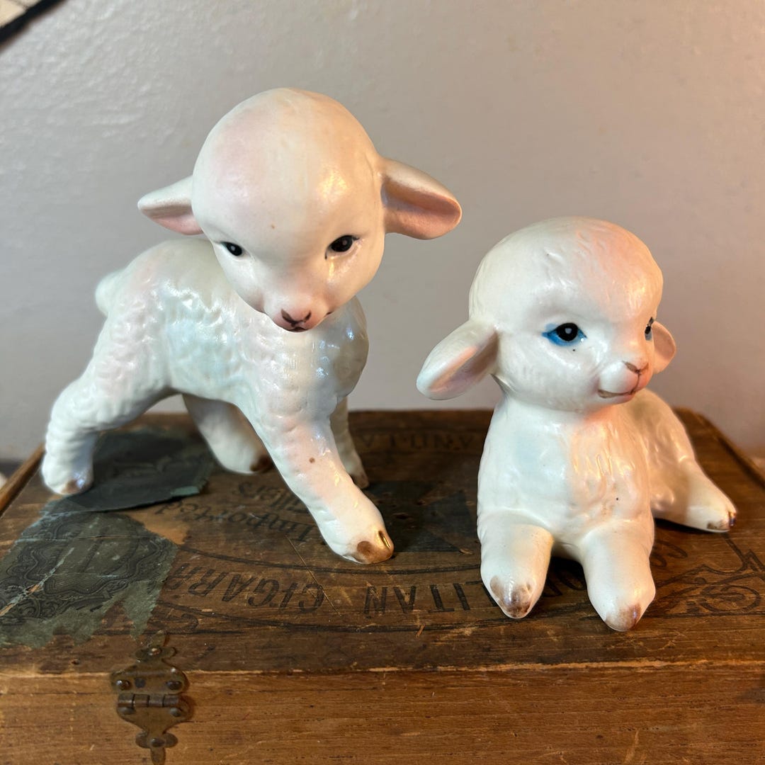 Vintage Lefton Ceramic Lamb Figurines: 1950s Easter Decor - Etsy