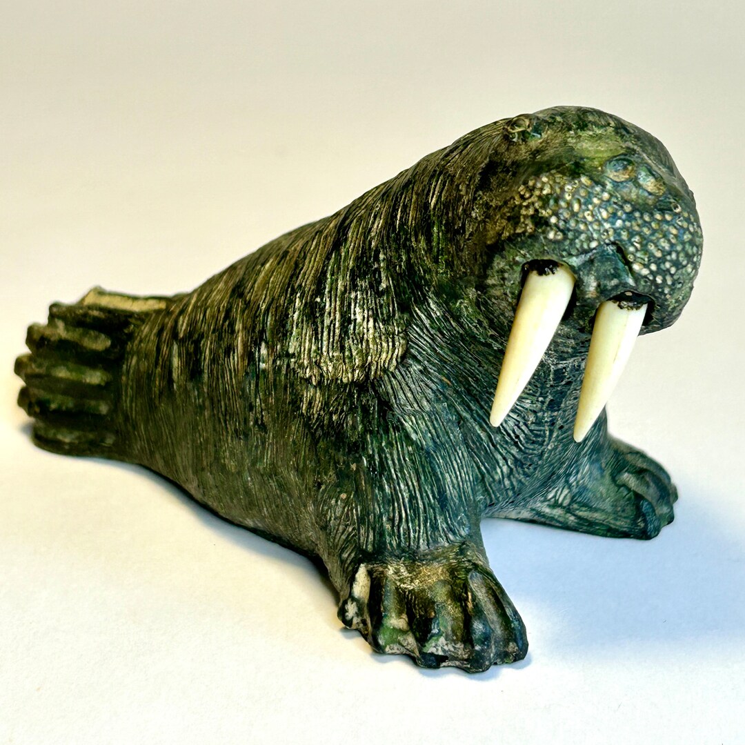 Vintage Wolf Original Inuit Art Cast Sculpture Figurine of Walrus, Made ...