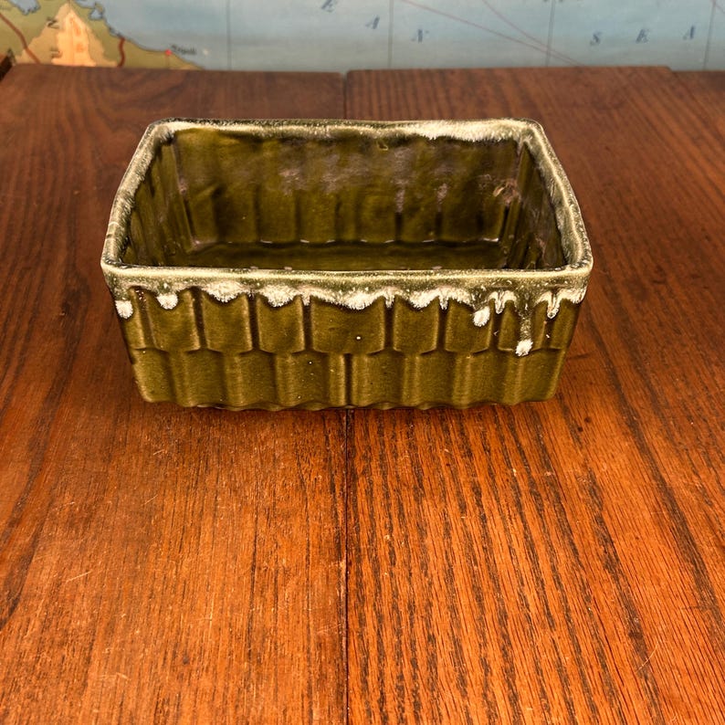 Vintage Cookson Pottery Rectangular Planter: Green Drip Glaze MCM ...