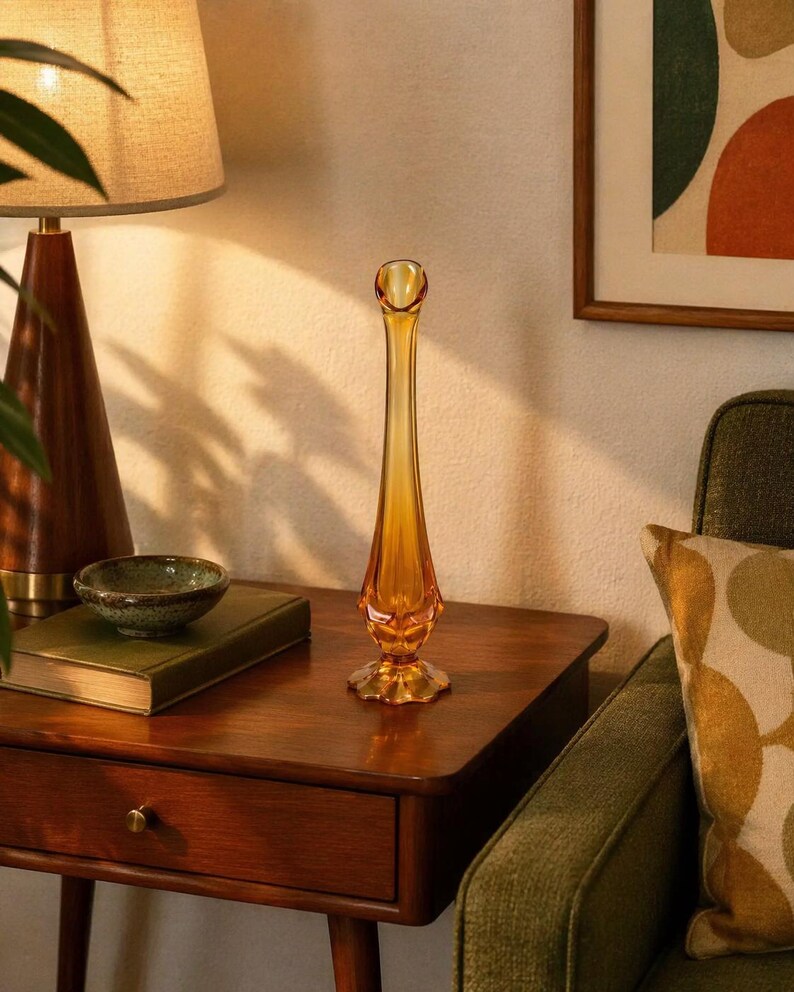 Fenton Valencia Amber Swung Vase – 1960s Art Glass Mid Century Modern ...