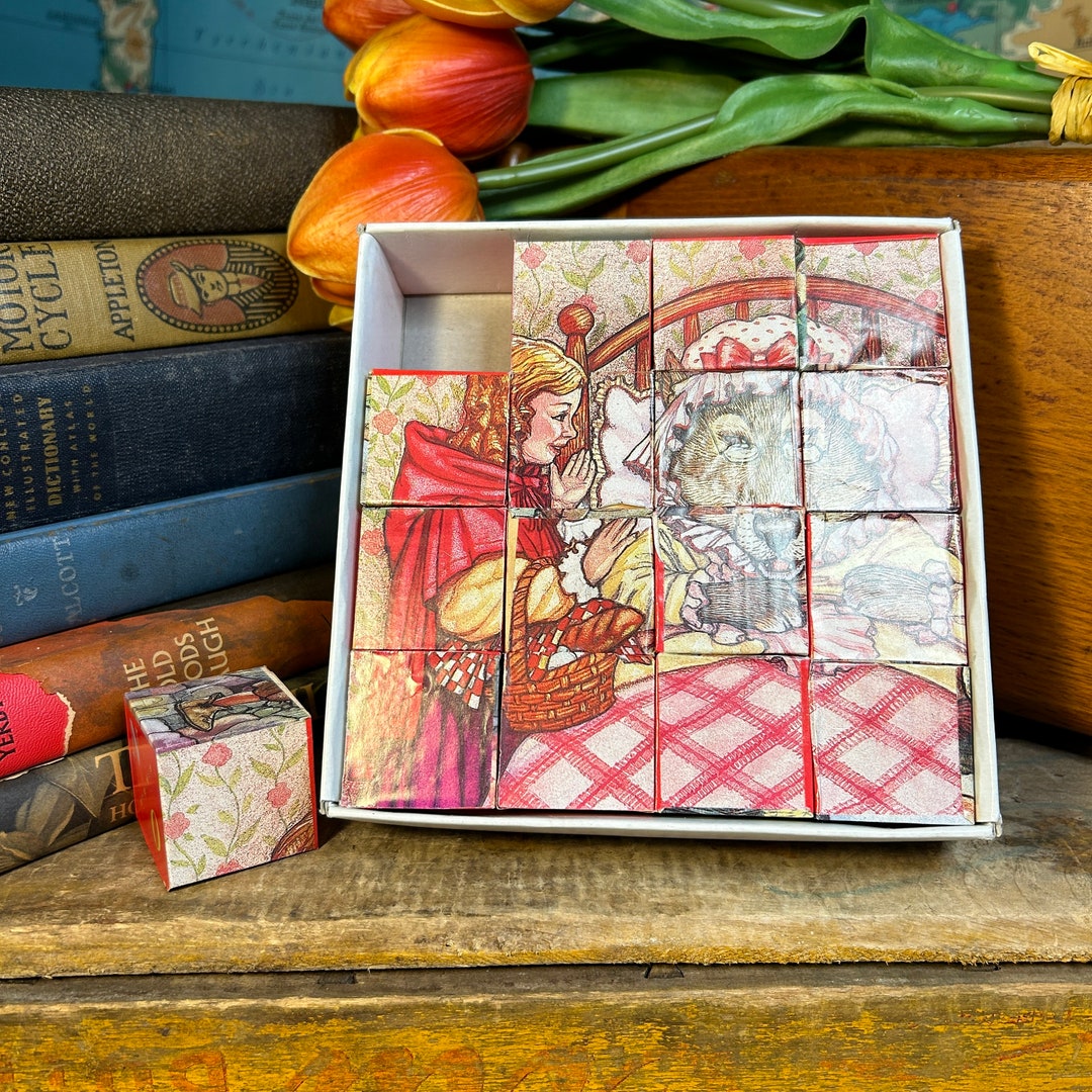 Vintage 16 Piece Wood Wooden Block Picture Puzzle in Wooden Case Fairy ...