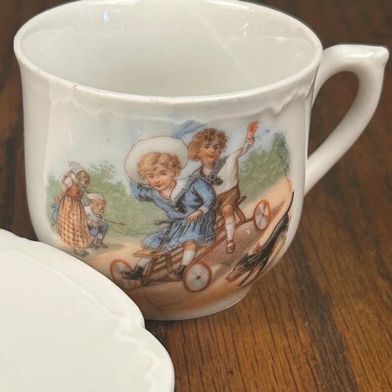 Antique Victorian “children on a Scooter Germany ” Cup and Matching ...