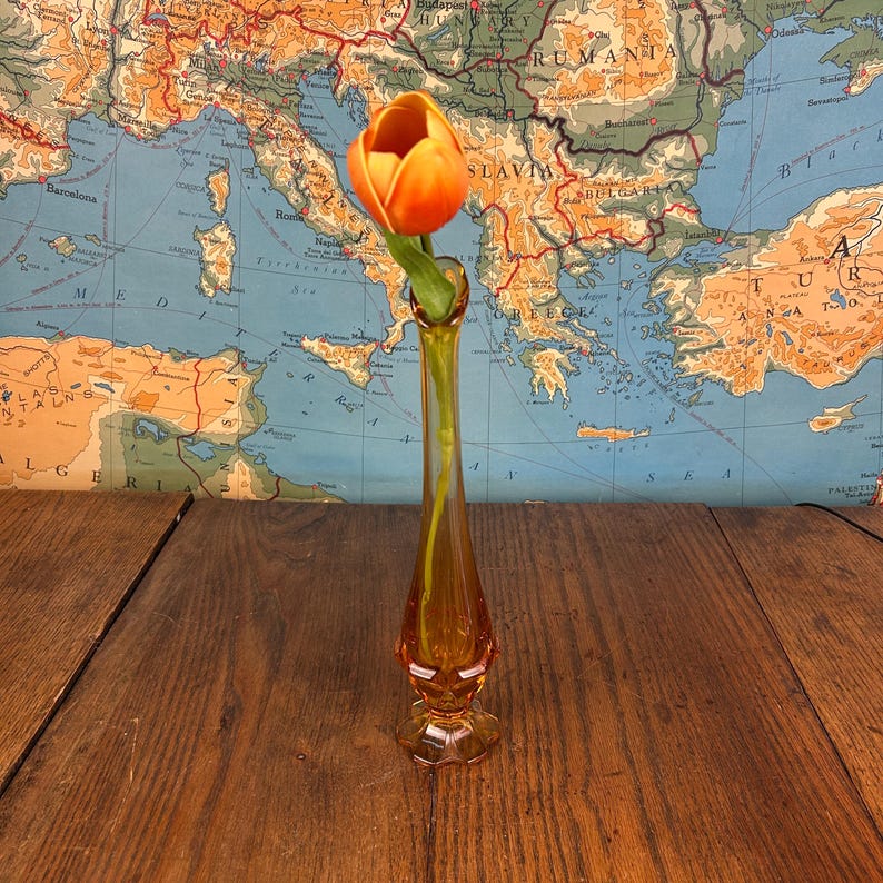 Fenton Valencia Amber Swung Vase – 1960s Art Glass Mid Century Modern ...