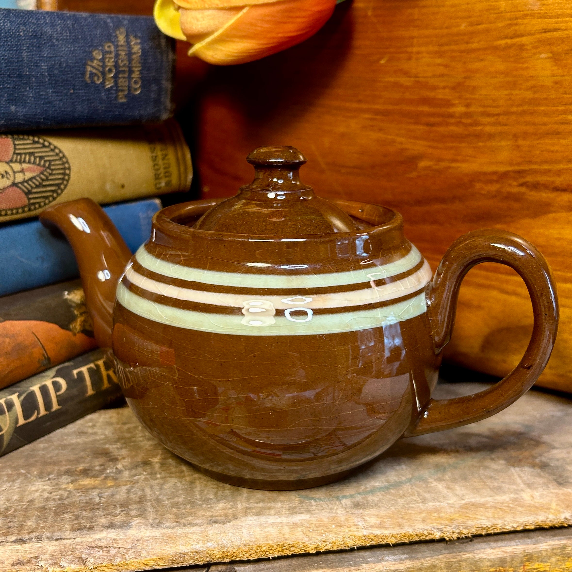 ABL Alcock Vintage Stoneware Pottery Tea Pot Striped Brown Betty ...