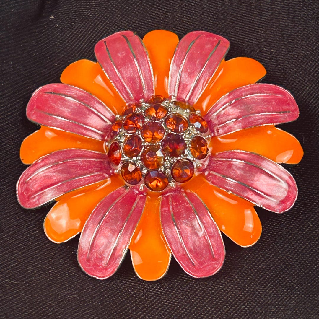 Vintage Avon Daisy Brooch Pink & Orange Flower Vintage EM - Etsy
