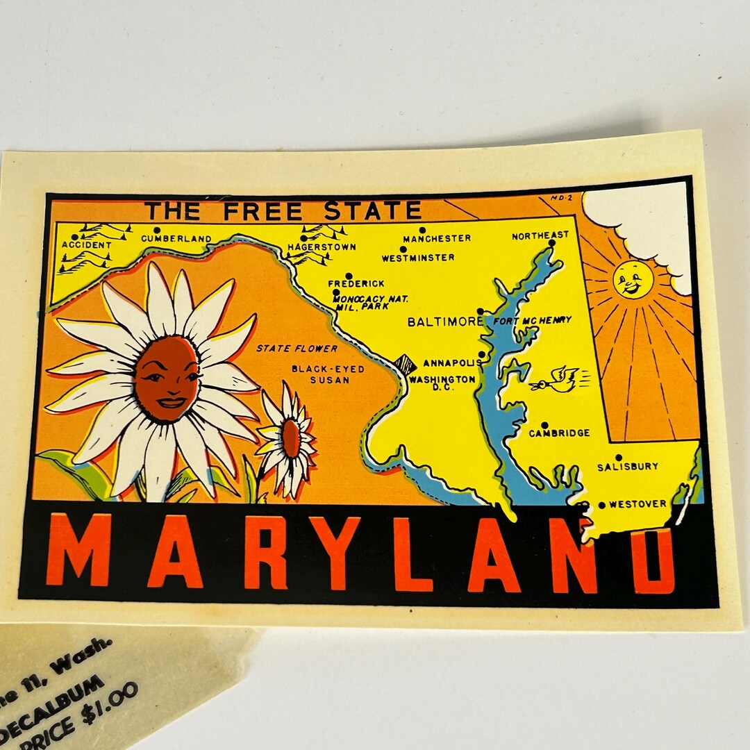 Maryland Vintage Water Slide Decal Sticker Laptop Water Bottle Luggage ...